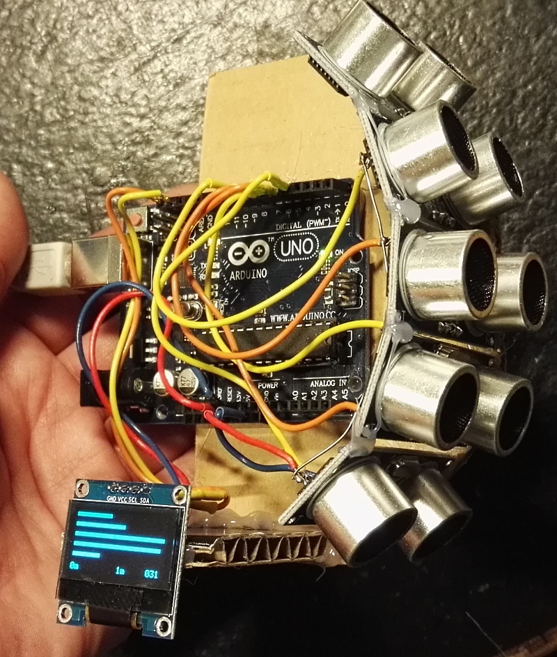 Sonic ultra sound distance sensor aray test mockup, HC-SR04